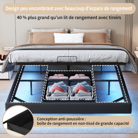 Lit flottant design 160x200 à éclairage LED et grand coffre de lit ...