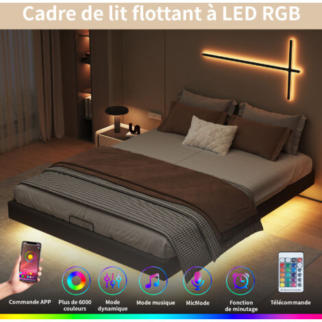 Lit flottant design 160x200 à éclairage LED et grand coffre de lit ...