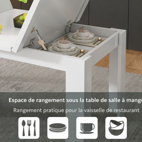 Table à manger plateau relevable 120x70 cm avec coffre de rangement ...