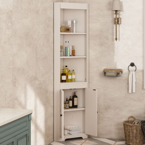 Rangement vertical salle de bain pour serviettes et cosmétiques blanc ...