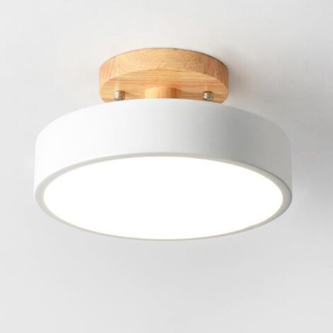 Round Nordic LED ceiling light in white wood, 18cm, ceiling light for ...