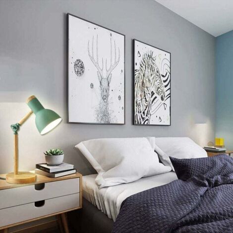 Lampe de Bureau LED en Bois - E27 Réglable - Vert - Pour Chambre et Bureau