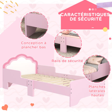 Lit bébé sécurisé 143x74 cm avec sommier rose design nuage pour enfant ...
