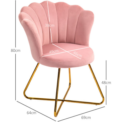 Pink velvet shell-shaped armchair with metal frame, elegant dressing ...