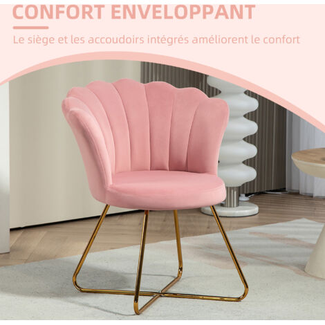 Pink velvet shell-shaped armchair with metal frame, elegant dressing ...