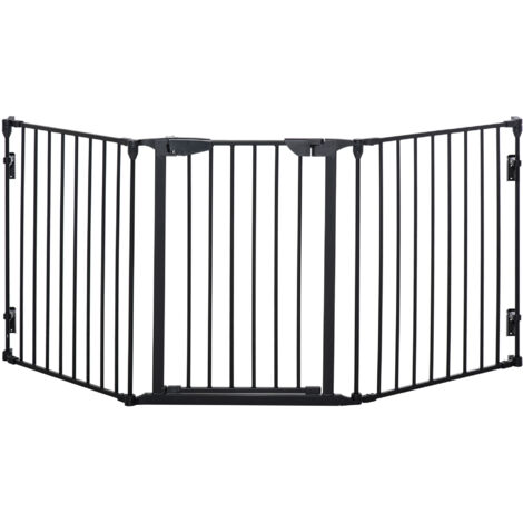 PawHut Pet Safety Gate, 3 Panels Playpen Fireplace, Foldable Metal ...