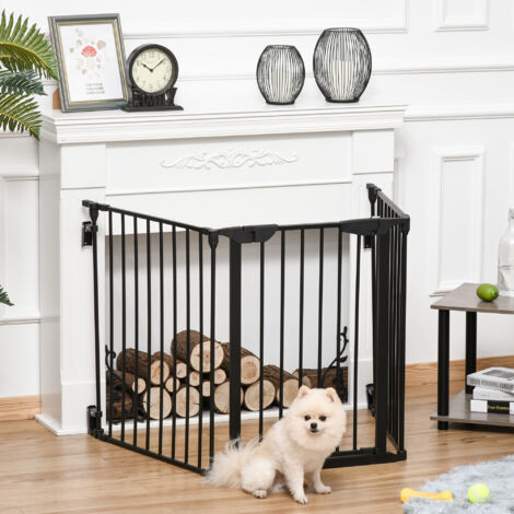 PawHut Pet Safety Gate, 3 Panels Playpen Fireplace, Foldable Metal ...