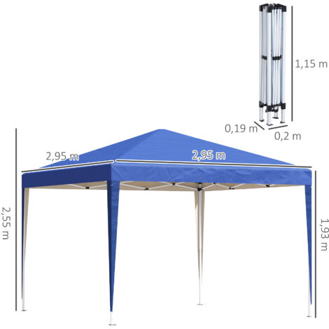 Pavillon pliable pop-up 2,95x2,95 m de jardin en acier Oxford bleu ...