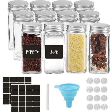 Lot de 12 Bocaux à Épices en Verre Carré avec Couvercle à Visser, Pot ...