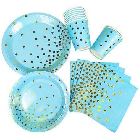 Vaisselle jetable anniversaire en carton bleu pour eviter la vaisselle