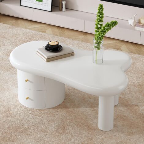 Table basse de salon galet design blanc avec rangements tiroirs ...
