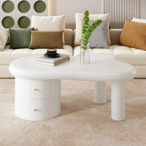 Table basse de salon galet design blanc avec rangements tiroirs ...