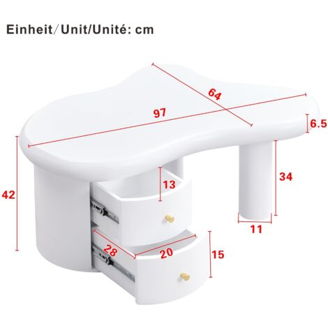 Table basse de salon galet design blanc avec rangements tiroirs ...
