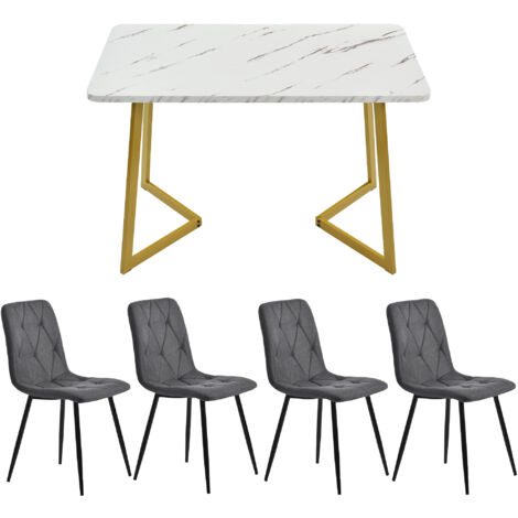 Petite table à manger 117x68 cm gain de place avec 4 chaises en lin ...