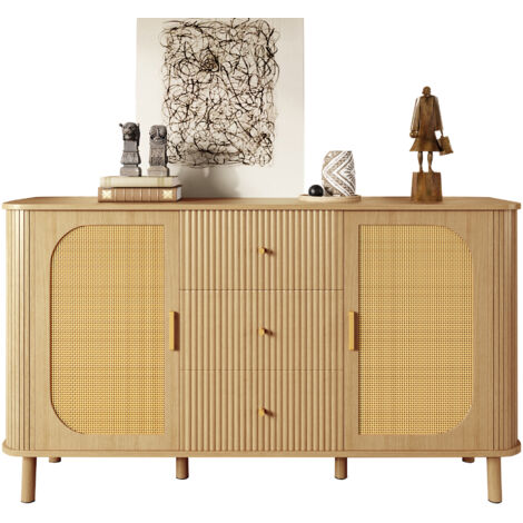 Buffet moderne tiroirs étagères pieds métal bois meuble salon ...