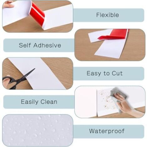 Battiscopa autoadesivo in PVC per cucina e bagno, striscia flessibile e ...