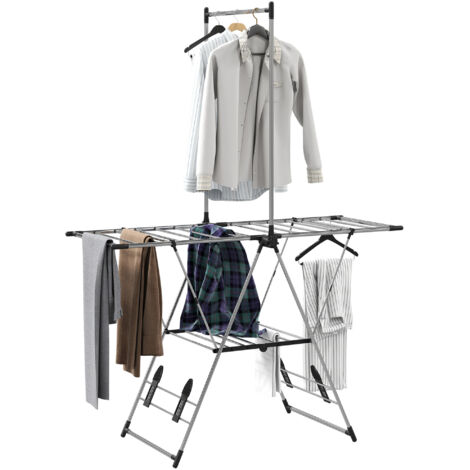 Portant à vêtements vertical pliable argenté Modèle PV-139 avec ...