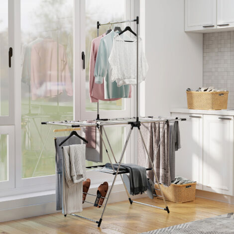 Portant à vêtements vertical pliable argenté Modèle PV-139 avec ...