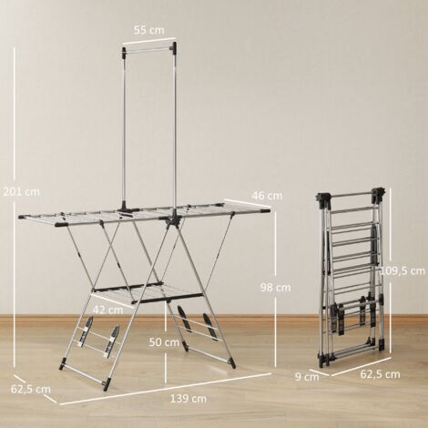 Portant à vêtements vertical pliable argenté Modèle PV-139 avec ...