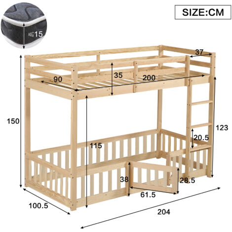 Lit surélevé en bois LVL avec porte de sécurité anti-chute pour chambre ...