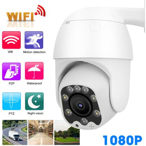 Caméra de surveillance extérieure PTZ WiFi 1080P IP66 infrarouge noir ...