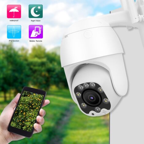Caméra de surveillance extérieure PTZ WiFi 1080P IP66 infrarouge noir ...