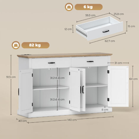 Meuble TV buffet de salon blanc avec chargeur USB et grands placards ...
