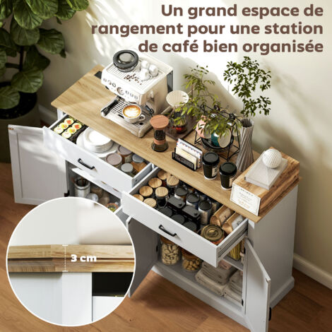 Meuble TV buffet de salon blanc avec chargeur USB et grands placards ...