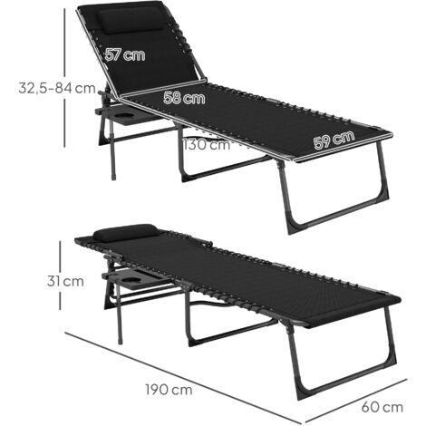 Transat de jardin inclinable avec coussin cervical et table noire ...