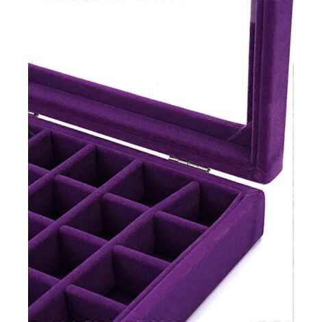 Rangement bijoux pour coiffeuse boîte en verre et velours violet ...