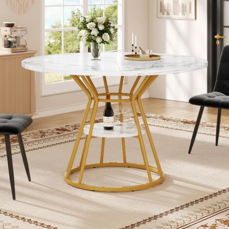 Table ronde à manger design marbre et pieds métalliques noir et or ...