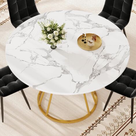 Table ronde à manger design marbre et pieds métalliques noir et or ...