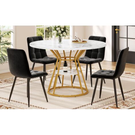 Table ronde à manger design marbre et pieds métalliques noir et or ...