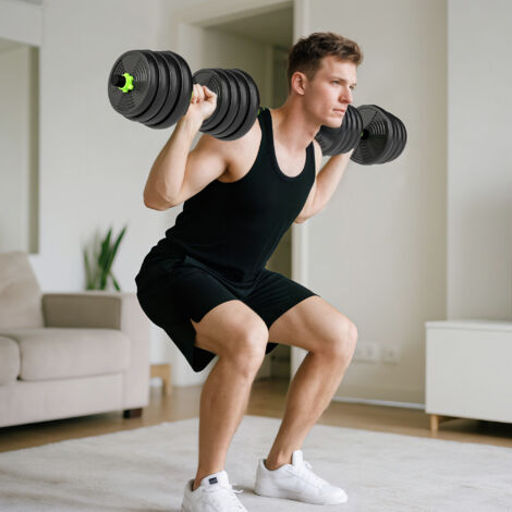 Haltères modulables 30 kg avec connecteur de barre et grips conforts ...