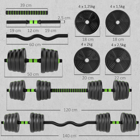 Haltères modulables 30 kg avec connecteur de barre et grips conforts ...