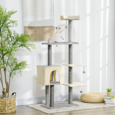 Arbre à chat pour plusieurs chats avec griffoir et paniers suspendus ...