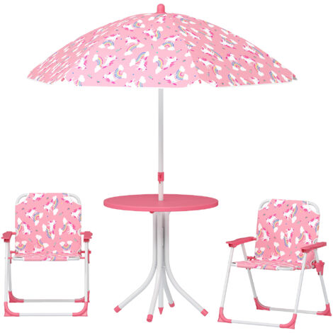Set de table et chaises pliantes pour enfants avec parasol rose thème ...