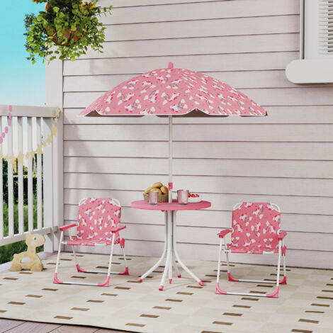 Set de table et chaises pliantes pour enfants avec parasol rose thème ...