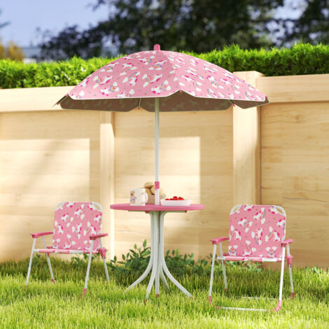 Set de table et chaises pliantes pour enfants avec parasol rose thème ...