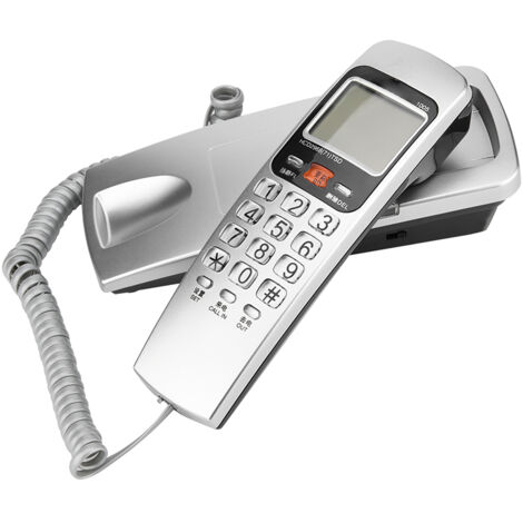 Festnetztelefon mit FSK/DTMF-Display und Kabel, modernes silbernes ...