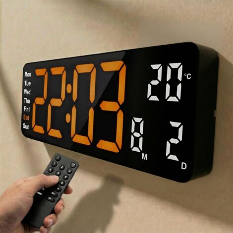 13 pouces Clock 1 XL - Horloge Murale Numérique LED Rétro 32cm Orange ...