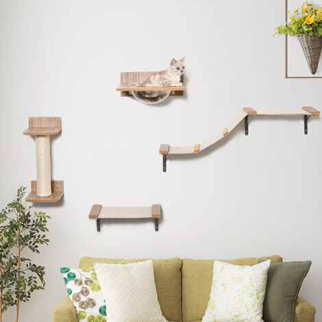 Mur d escalade pour chat avec hamac et griffoir suspendu en bois beige ...