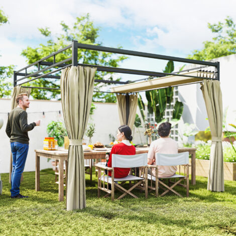 Pergola de Jardin Tonnelle de Jardin Extérieur Toit Rétractable 4 ...
