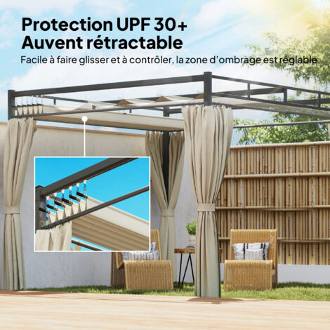 Pergola de Jardin Tonnelle de Jardin Extérieur Toit Rétractable 4 ...