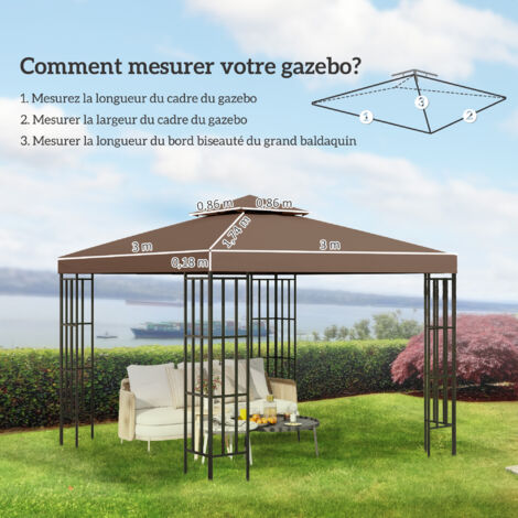 Toile de rechange pour tonnelle 3x3 m toit pavillon anti UV couleur ...
