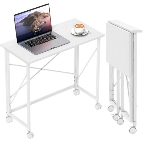 Bureau gain de place pliable structure acier table blanche 80x40 cm ...