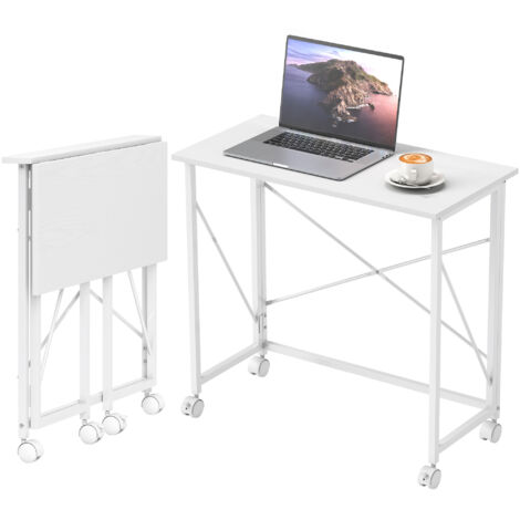 Bureau gain de place pliable structure acier table blanche 80x40 cm ...