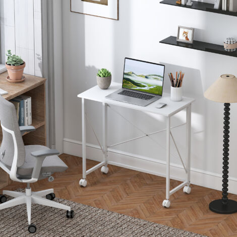 Bureau gain de place pliable structure acier table blanche 80x40 cm ...