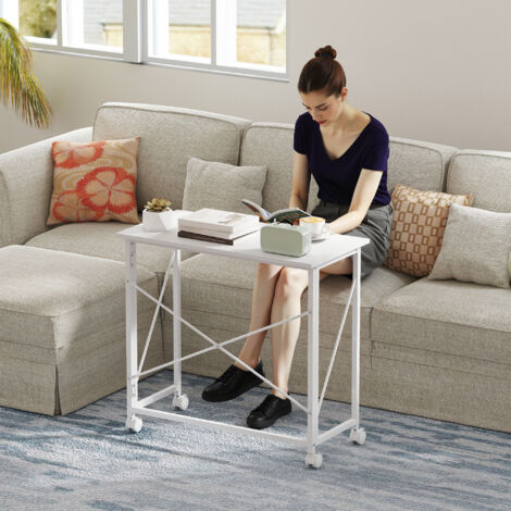 Bureau gain de place pliable structure acier table blanche 80x40 cm ...