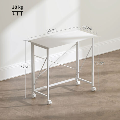 Bureau gain de place pliable structure acier table blanche 80x40 cm ...